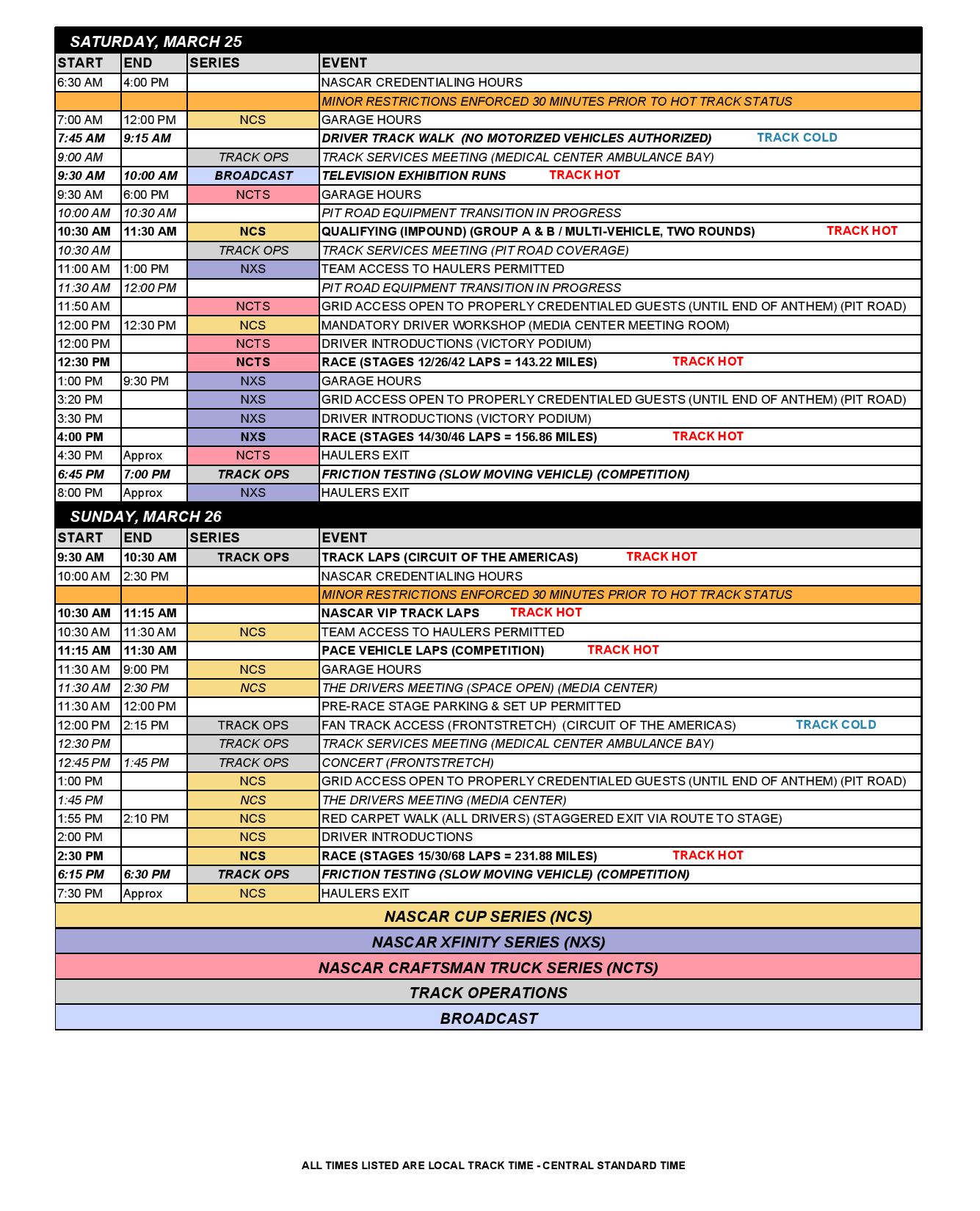 NCS, NXS, NCTS - Schedule - COTA - 3/2023 - InfieldJen.com