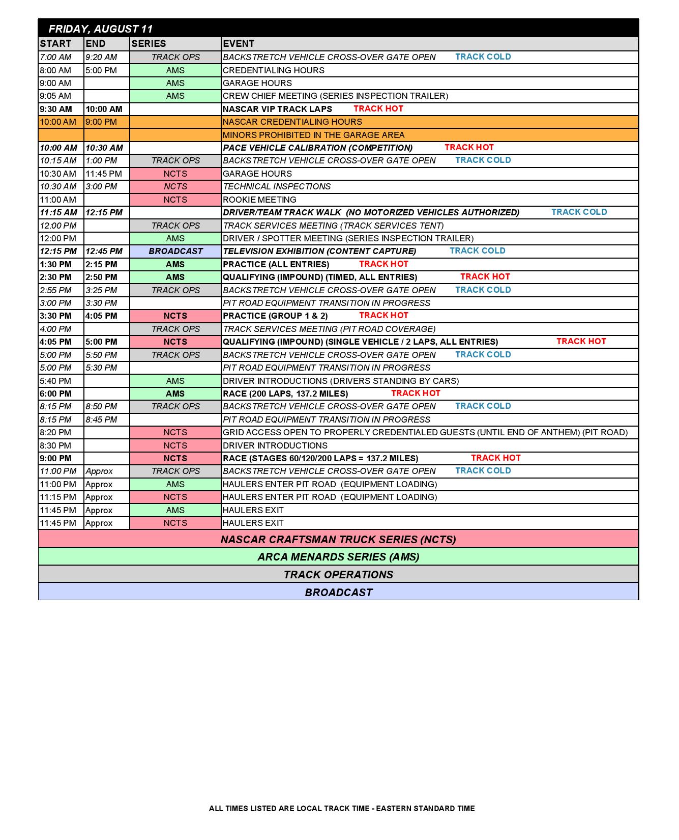 NCS, NXS, NCTS, ARCA - Schedule - Indy, LORP - 8/2023 - InfieldJen.com