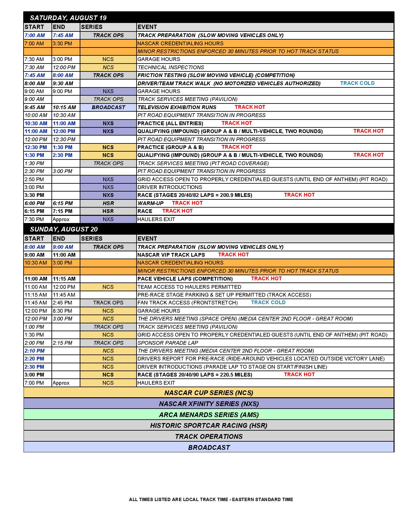 NCS, NXS - Schedule - Watkins Glen - 8/2023 - InfieldJen.com