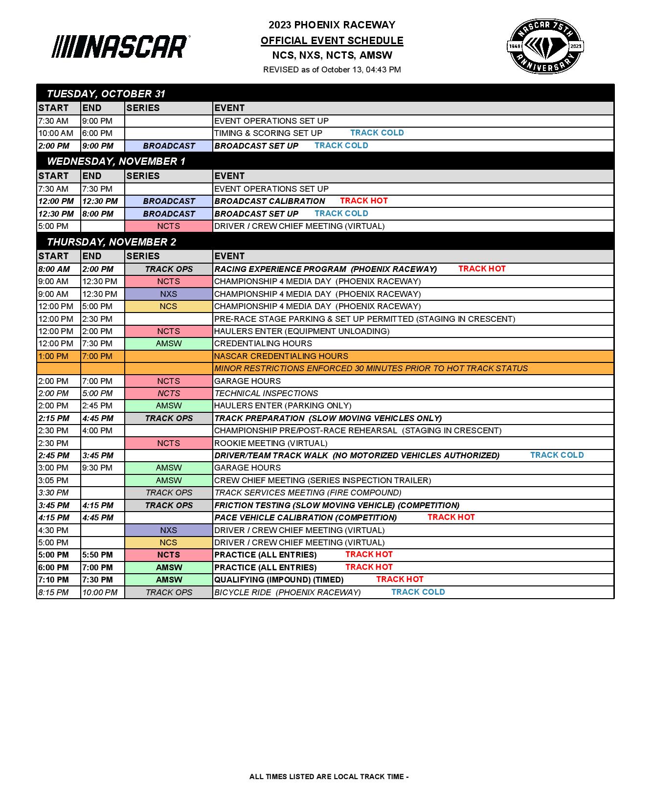 NCS, NXS, NCTS - Schedule - Phoenix - 11/2023 - InfieldJen.com