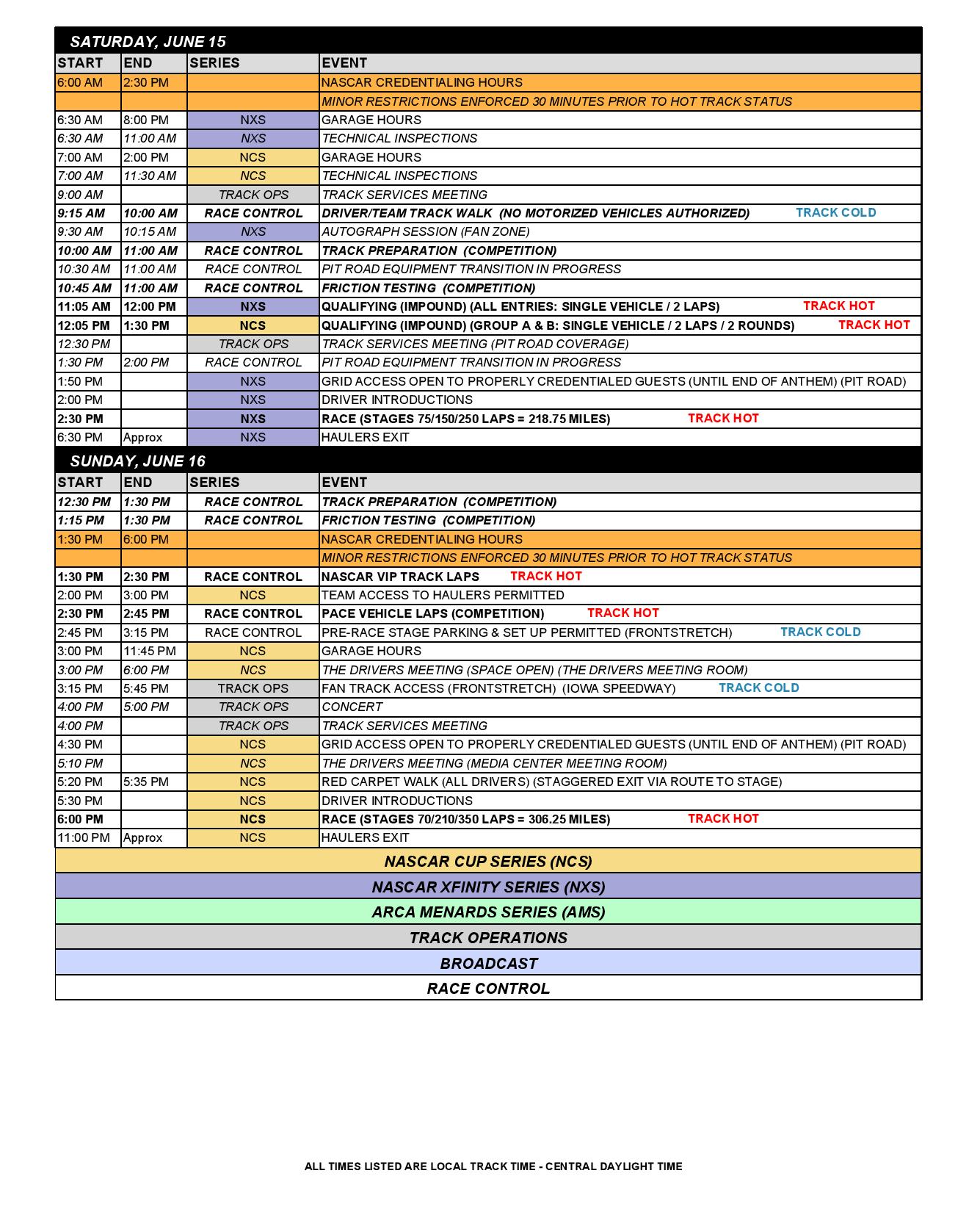 NCS, NXS, ARCA - Schedule - Iowa - 6/2024 - InfieldJen.com