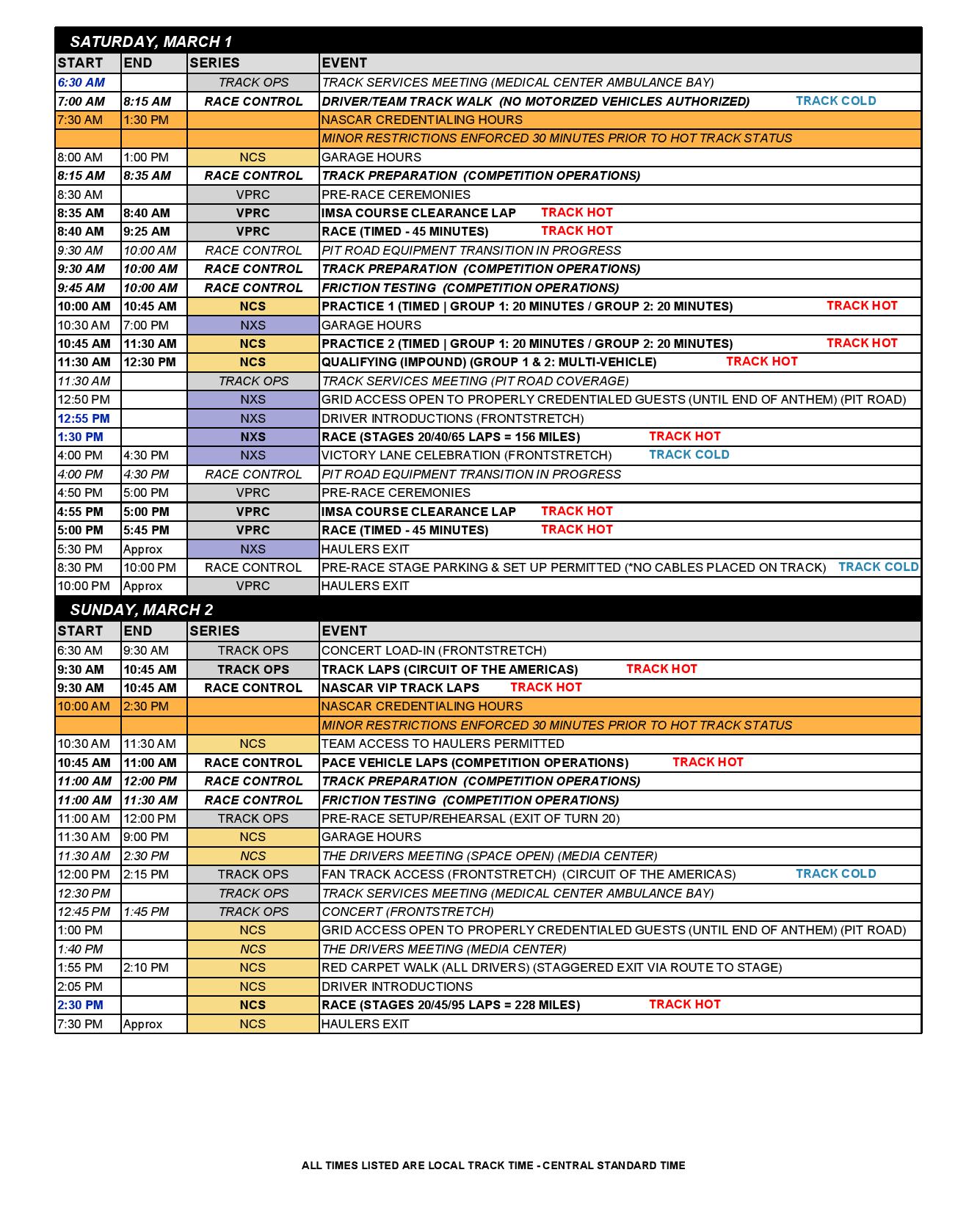 NCS, NXS - Schedule - COTA - 2/2025 - InfieldJen.com