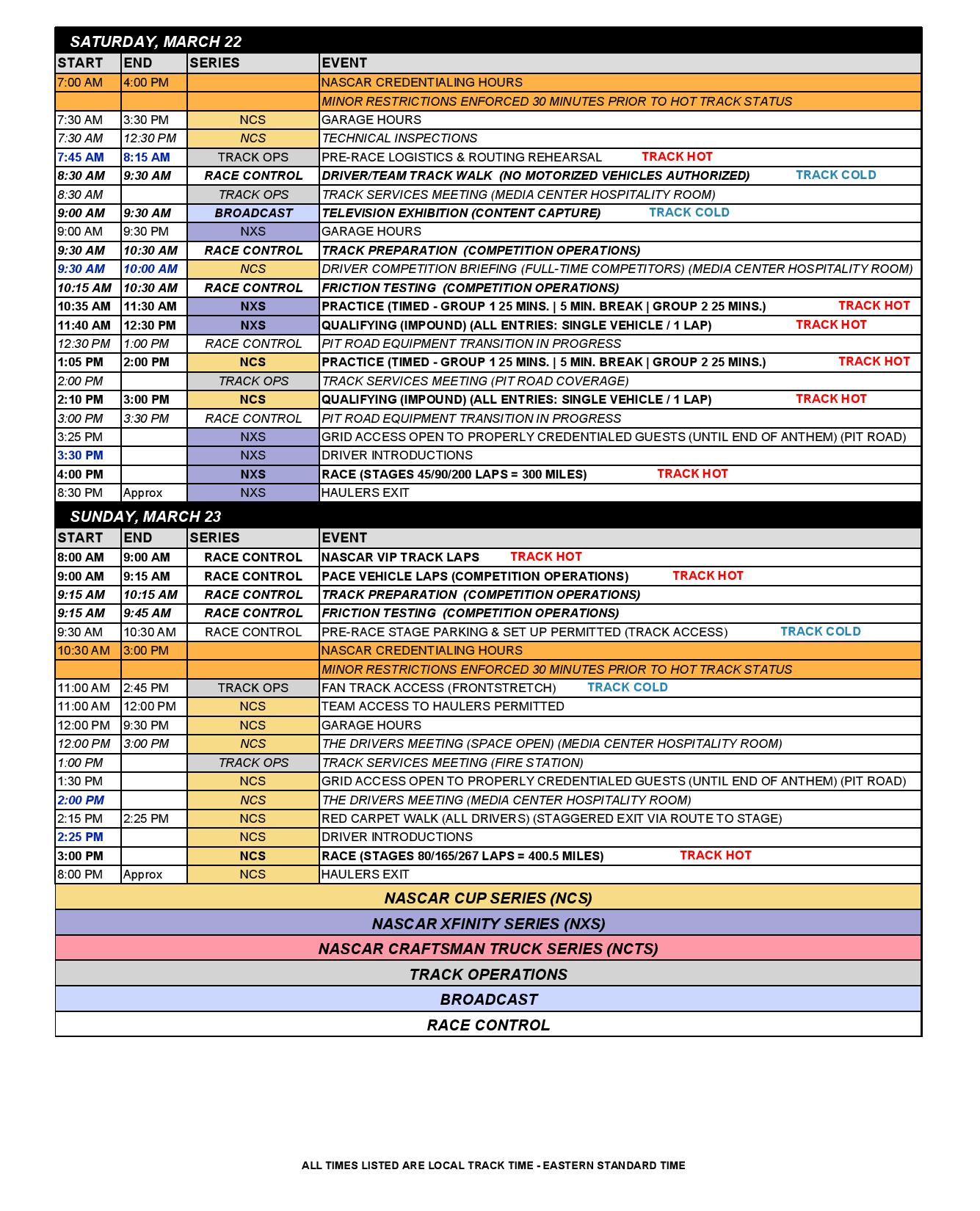 NCS, NXS, NCTS - Schedule - Homestead-Miami - 3/2025 - InfieldJen.com